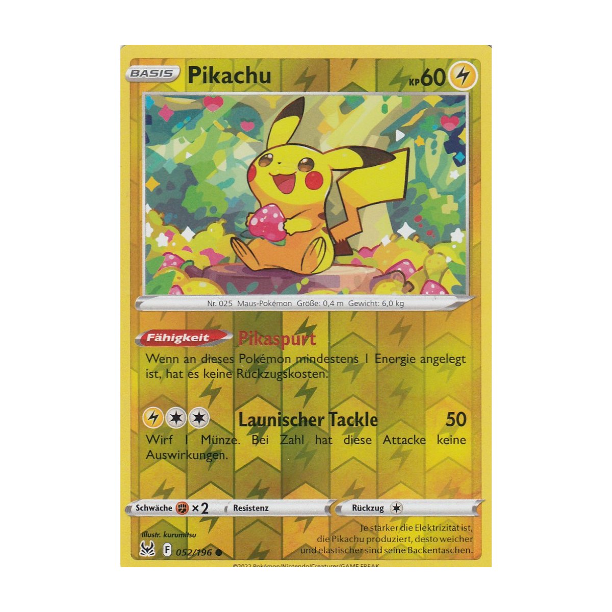Pikachu 052/196 REVERSE HOLO Verlorener Ursprung Pokemon Karte kaufen
