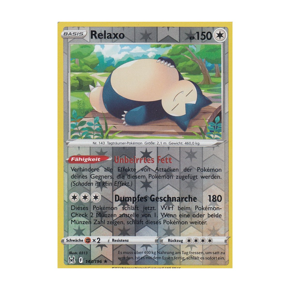 Relaxo 143/196 HOLO REVERSE HOLO Verlorener Ursprung Pokemon Karte kaufen