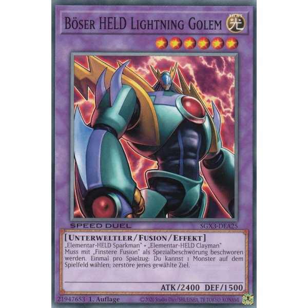 BÖSER HELD Lightning Golem SGX3-DEA25 Speed Duel GX: Duelists of Shadows kaufen