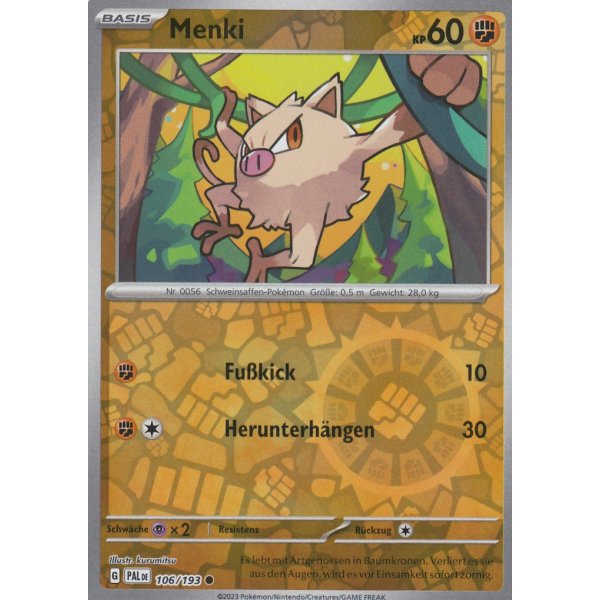 Menki 106/193 REVERSE HOLO Entwicklungen in Paldea Pokemon Karte kaufen