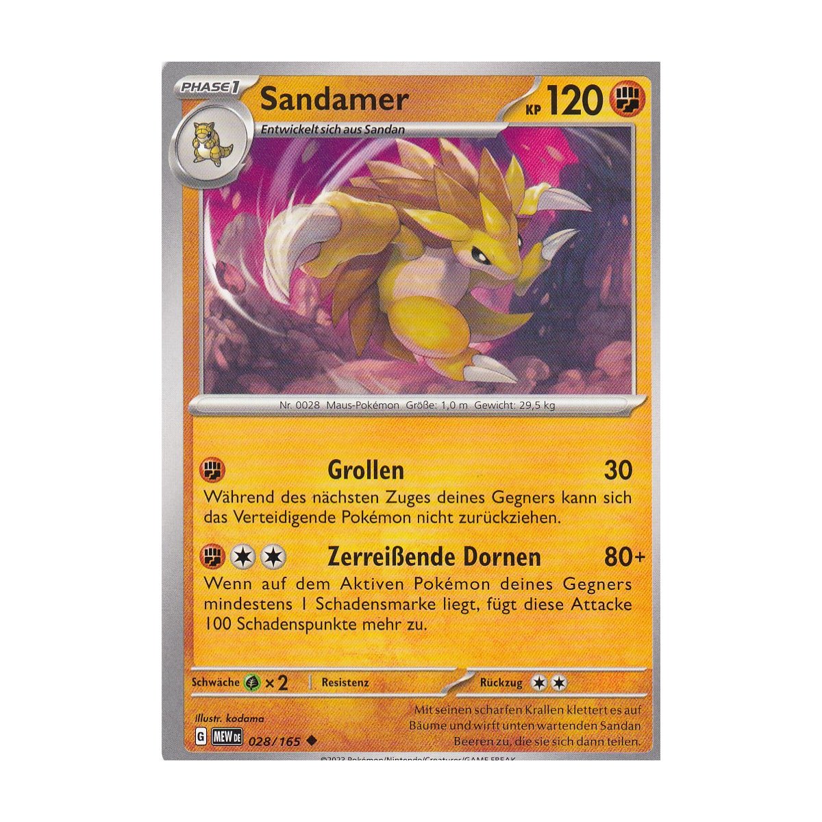 Sandamer 028/165 MEW 151 Pokemon Karte günstig kaufen