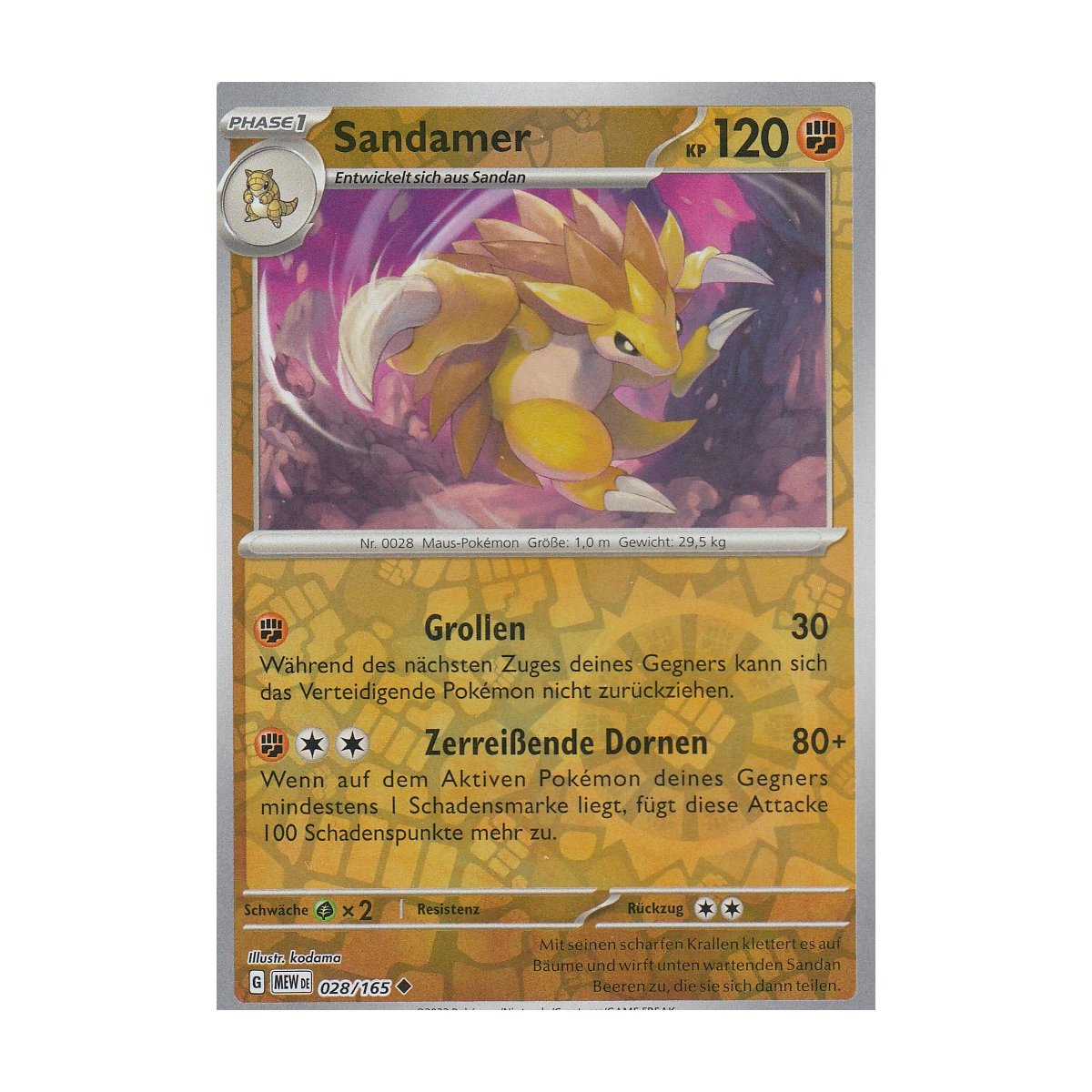 Sandamer 028/165 REVERSE HOLO MEW 151 Pokemon Karte kaufen