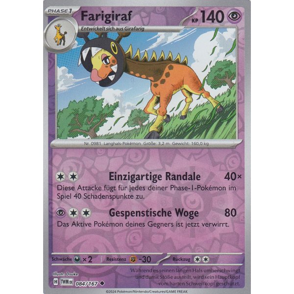 Farigiraf 084/167 REVERSE HOLO Maskerade im Zwielicht Pokemon Karte kaufen