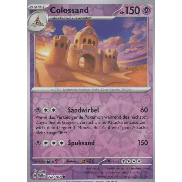 Colossand 092/167 REVERSE HOLO Maskerade im Zwielicht Pokemon Karte kaufen